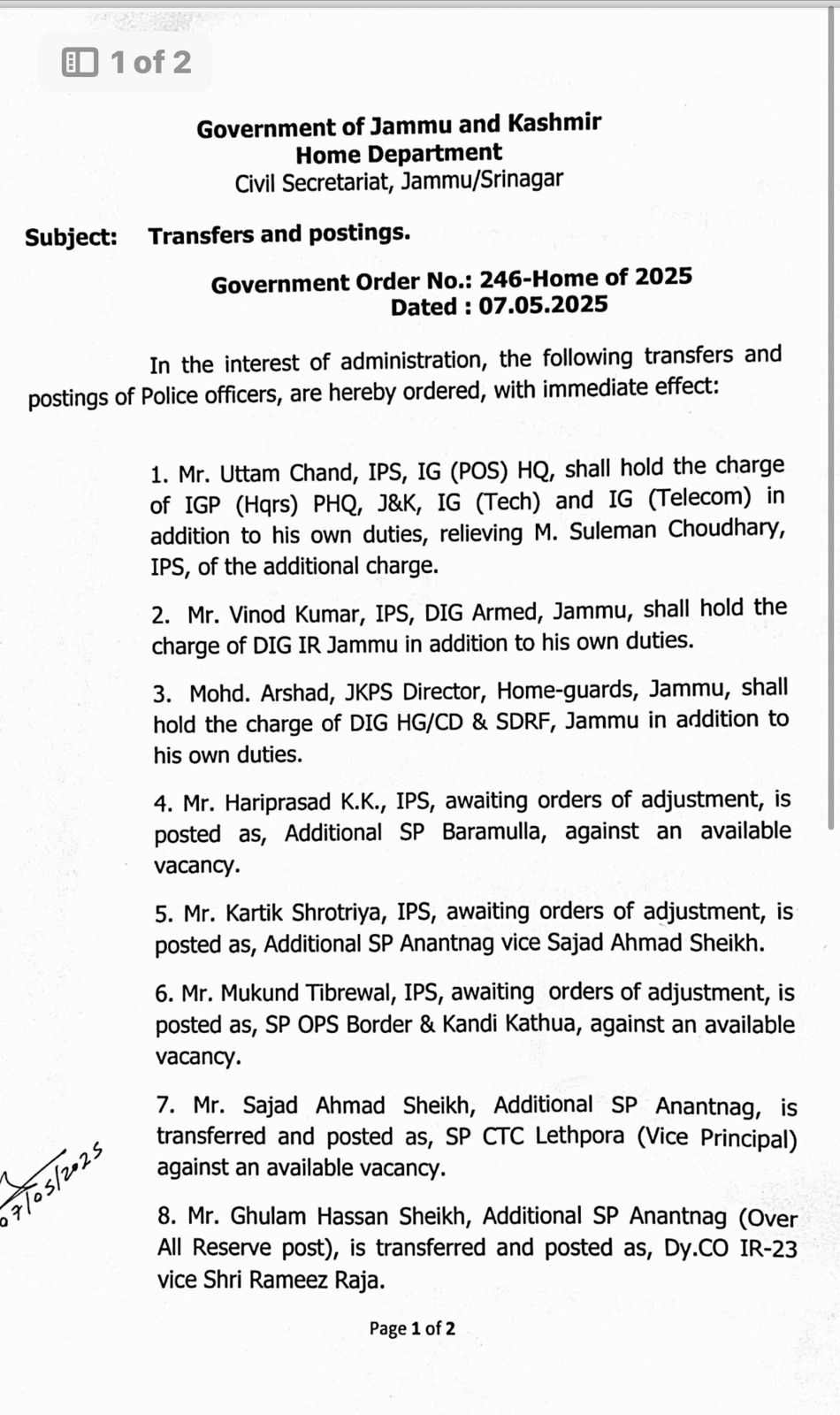Transfers and postings. - Shaharbeen Times